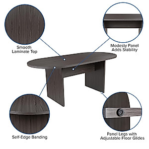 Flash Furniture Lake 5 Piece Rustic Gray Oval Conference Table Set with 4 Black LeatherSoft-Padded Task Chairs