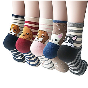 YSense Cute Socks Womens Dog Cat Novelty Animal Socks for Girl Cartoon Cotton Casual Crew Funny Socks 5 Pairs, Dog style 2