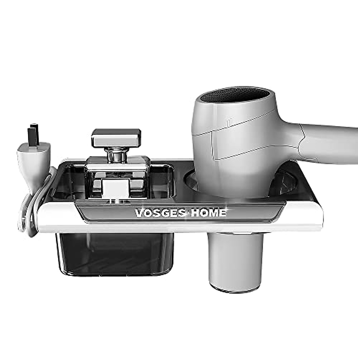 Self Adhesive Hair Dryer Stand Rack Organizer，with Plug Holder Hair Dryer Holder Wall Mounted, Multi-Functional Bathroom Storage Rack，Compatible Most Hair dryers on The Market（White