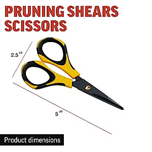 Piranha Pruner Bonsai Small Scissors, Shears Gardening Tools, Tree Cutter Trimmers, Fluorine Coated Blade, Yellow and Black