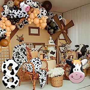 7Pcs Cow Balloons - Cow Print Balloon Huge Cow Head Foil Balloons Number 8 Balloon Cow Decorations for 8th Birthday Farm Animal Birthday Decorations Western Cowboy Theme Party Decoration