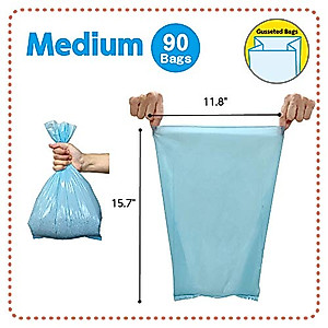 BOS Amazing Odor Sealing Cat Waste Disposal Bags - Durable and Unscented [Size: M, Color: Light blue] (90 count, Pack of 1) (90 Bags)