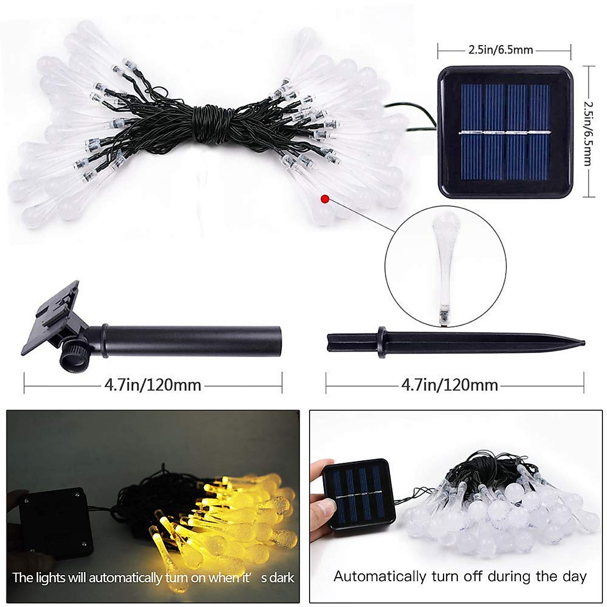 Solar String Lights, 22.9ft 50 Advanced Waterproof Water Drop Mode LED Solar Fairy Lights, Outdoor Saint Valentine's Day Lights for Patio, Lawn, Home, Garden, Wedding, Party Decorations