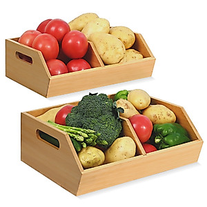 Ollieroo Bamboo Stackable Storage Bin, Pantry Organizer and Storage Baskets, Potato and Onion Kitchen Organizer, Kitchen Storage Containers for Produce, Fruit, Bread, Vegetable, Garlic, Pack of Two