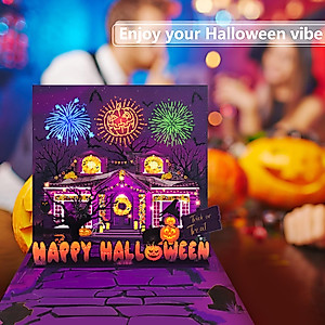 DTESL Halloween card，with firework light and music, 3D pop-up halloween card for Kids, Friend, Boyfriend, Girlfriend, Husband, Him, Women，Halloween Holiday Cards (Purple)