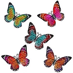 MIYOLO 5 Pcs Metal Butterfies Fence Yard Art Garden Decor, 6.5" Butterfly for Outdoor Patio Backyard Balcony Sculpture, Colorful in Bulk