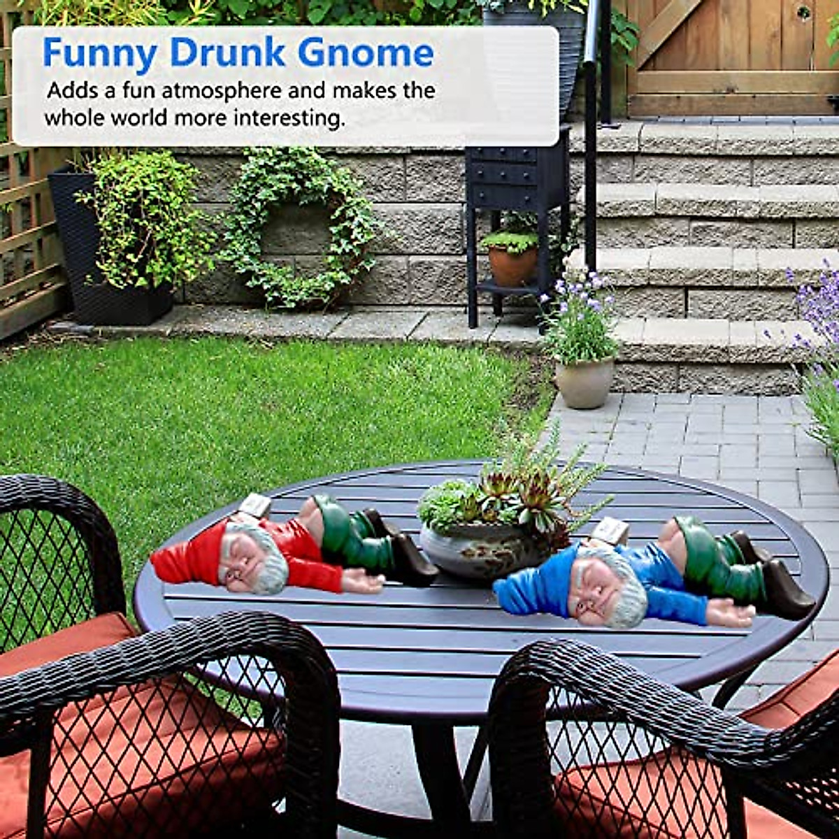 Jauay 9.5'' Tall Funny Drunk Garden Gnome Dwarf Creative Garden Gnome Statues Decoration Sculpture Yard Decor Landscape Porch Outdoor Lawn Decoration Novelty Outside Gift (Blue)