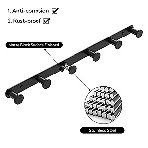 BigBig Home Black Towel Hook, Bathroom Wall Hook Rack with 6 Hooks Matte Bedroom Coat Hook Kitchen Robe Hanger Wall Mount