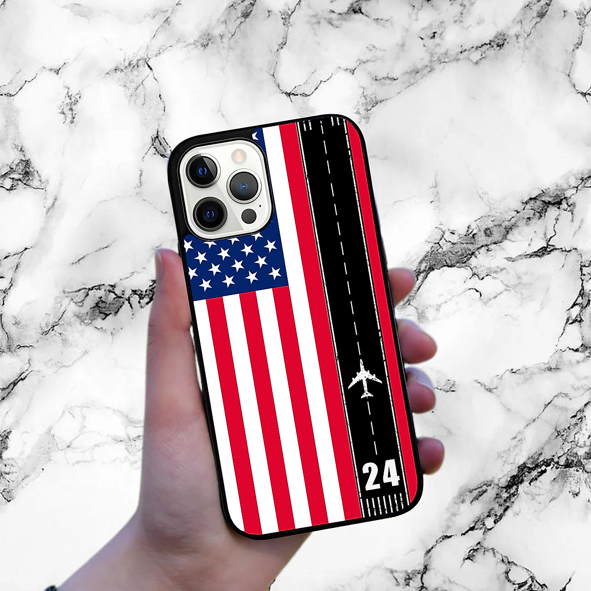 Airplane Runway American Flag Pilot Airport Travel Aviation Case - Compatible with iPhone 15 - Durable Non-slip TPU Rubber Shockproof Slim Case (15)