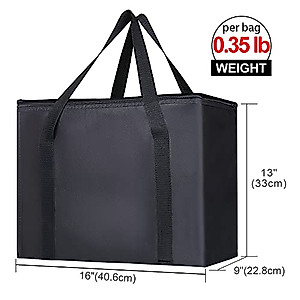 Bodaon 5-Pack Insulated Reusable Grocery Shopping Bag, X-Large Frozen Food Cold, Cooler Bags with Zippered Top, Black