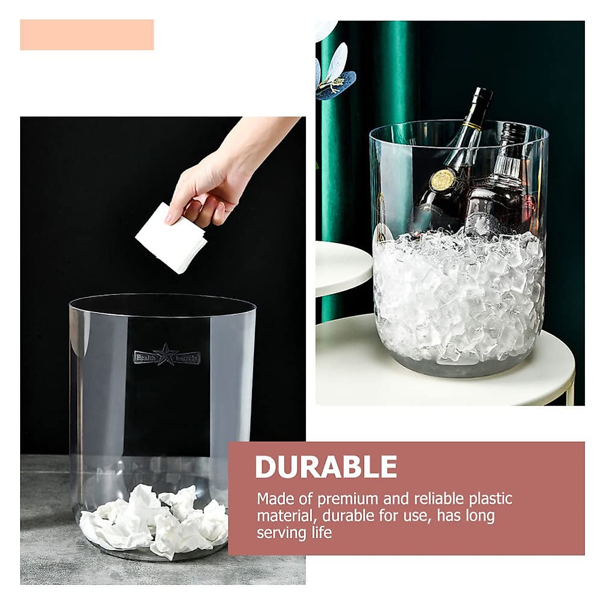 LIFKOME Transparent Trash Can Waste Bucket Home Supplies Trash Storage Can Bathroom Garbage Can Trash Basket Paper Storage Basket Large Capacity Garbage Can Multi-Function Trash Can