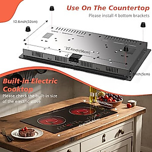 Karienvir 2 Burner Electric Cooktop 110v, 24 Inch Electric Stove Countertop & Built-in, Plug-in Electrics Cooktop, 8 Power Levels & 8 Functions, Touch Control, Safety Lock, Timer, 2000W, Karienvir