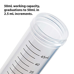 Globe Scientific 6289 Polypropylene Centrifuge Tube with Attached Blue Flat Top Screw Cap, Sterile, Printed Graduation, Rack Pack, 50mL Capacity (Case of 500)