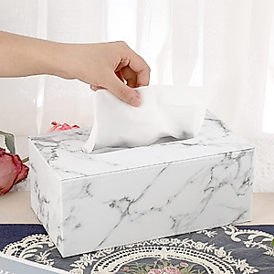 Sumnacon Rectangular Leather Tissue Box Cover - Stylish Tissue Box Holder with Magnetic Bottom, Decorative PU Tissue Box for Vanity Dresser Night Stand Table Countertop Home Office Car, Marble White