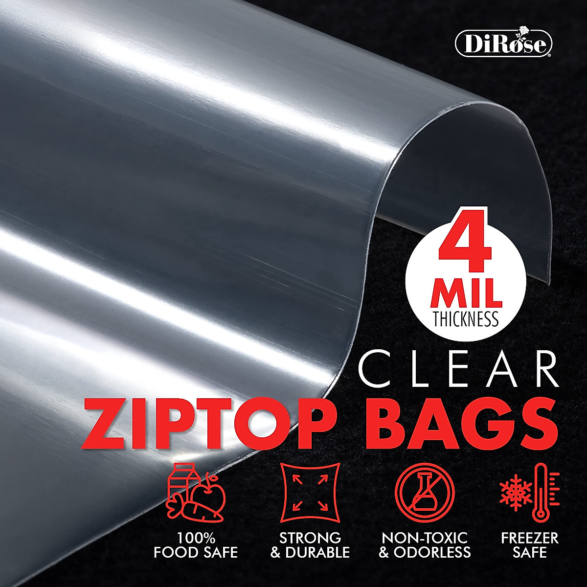 Dirose Reclosable Poly Zip Top Bags – 2.5" x 3" (100 Count), 4 Mil - Plastic Zip&lock Bags – Resealable Plastic Bags with Zipper - Clear Baggies for Jewelry, Pills, Candy