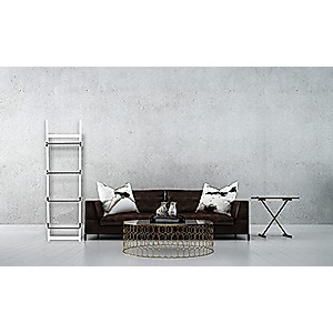 Creative Co-Op Wood Rack with 4 Metal Bars Wall Shelves, Cream