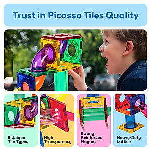 PicassoTiles Magnetic Marble Run Marbles for Kids Race Track Toy Set Marble Maze Sensory Toys for Toddlers STEM Educational Magnet Building Blocks Construction Building Tiles Boys Girls 3+