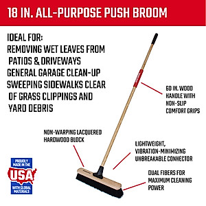 CRAFTSMAN CMXMKIT0080 3-Piece Heavy Duty Cleaning Tool Set with 10 in.All-Surface Wash,12 in. Scrubbing Deck Brush & 18 in. Push Broom, Brown