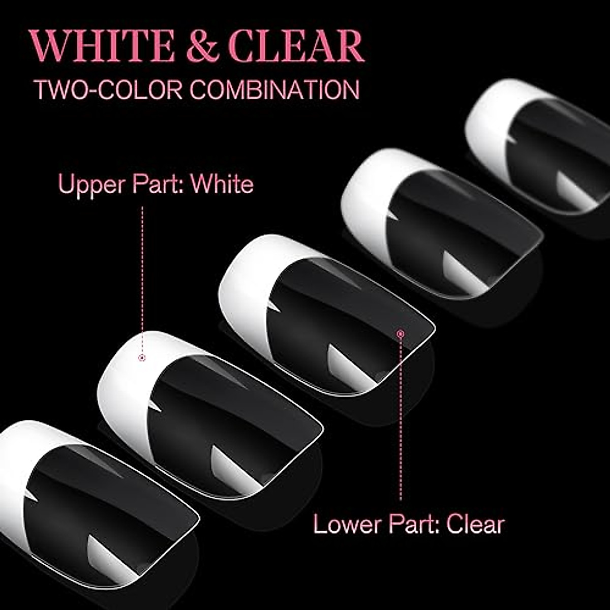 Ranrose French Nail Tips 120PCS Short French Full Cover White Clear False Nails 12 Sizes Square Nail Tips Acrylic Press On Nails with Box for Nails Tips Art