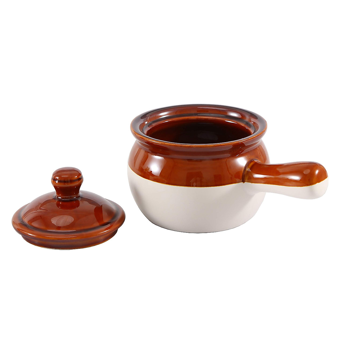 Chefcaptain Ceramic Soup Bowls, Soup Bowls With Handles High-Grade Ceramic Chili Bowls With Sturdy Handles And Lids, Stoneware Bowls French Onion Soup Crocks XL 22OZ (Brown Cream)