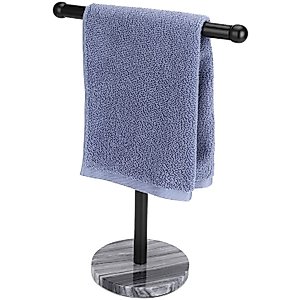 Pkfinrd Gold Hand Towel Holder Stand with Heavy Marble Base, T-Shape Towel Rack, Free-Standing for Bathroom Vanity Countertop, 304 Stainless Steel (Color : Black)