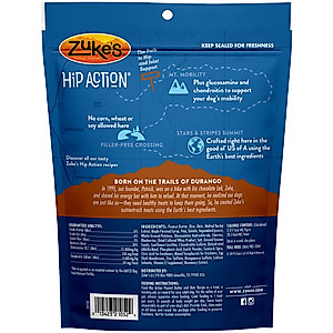 Zuke's Hip Action Dog Treats Peanut Butter and Oats Recipe, 6 Ounces (3 Pack)