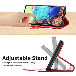 ONV Flip Case for Oppo Reno 6 Pro 5G - [Y] Solid Color Phone Case with Card Holder Lanyard Stand Case Leather Magnetic Closure Wallet Cover for Oppo Reno 6 Pro 5G [TH] -Red