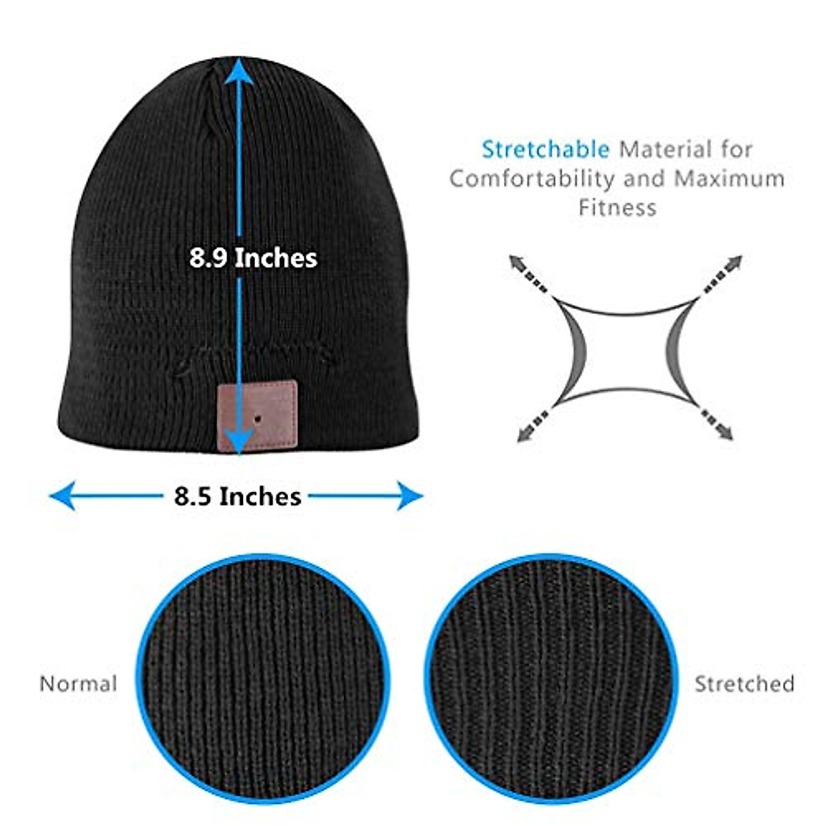 BearsFire Bluetooth Beanie Hat with Touchscreen Gloves, Wireless Headphone Music Hat Cap Winter Soft Warm Knitted Hat for Men Black