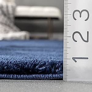 nuLOOM Loni Solid 5x8 Machine Washable Shag Area Rug for Living Room Bedroom Dining Room Nursery, Navy/Ivory