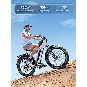 MULTIJOY Electric Bike for Adults,Upgraded 48V 20Ah Removable Battery,750W Powerful Motor & 26'' Kenda Fat Tire Electric Bicycle with Aluminum Rack Snow Beach Mountain Ebike Shimano 7-Speed(White)