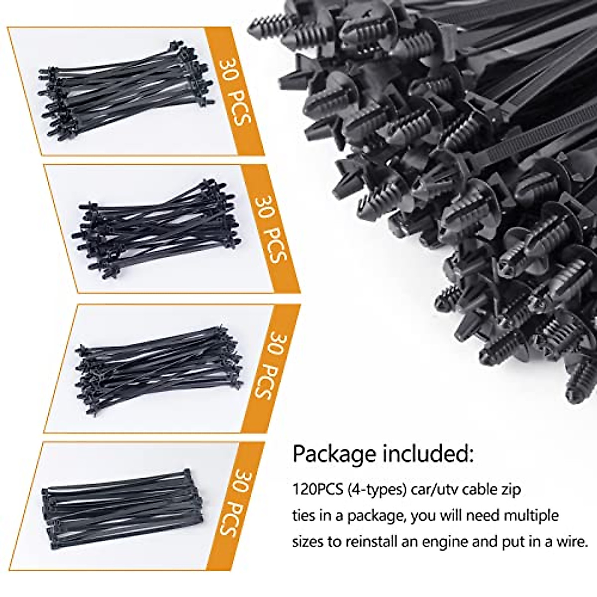 Xislet Universal Push Mount Cable Zip Tie Compatible with Cars Boat Trailer Polaris UTV Side By Side Jeep Wrangler Nylon Self Locking Cable Strap for Engine Bay Wire Harness Restraint Ties- 120 Pcs