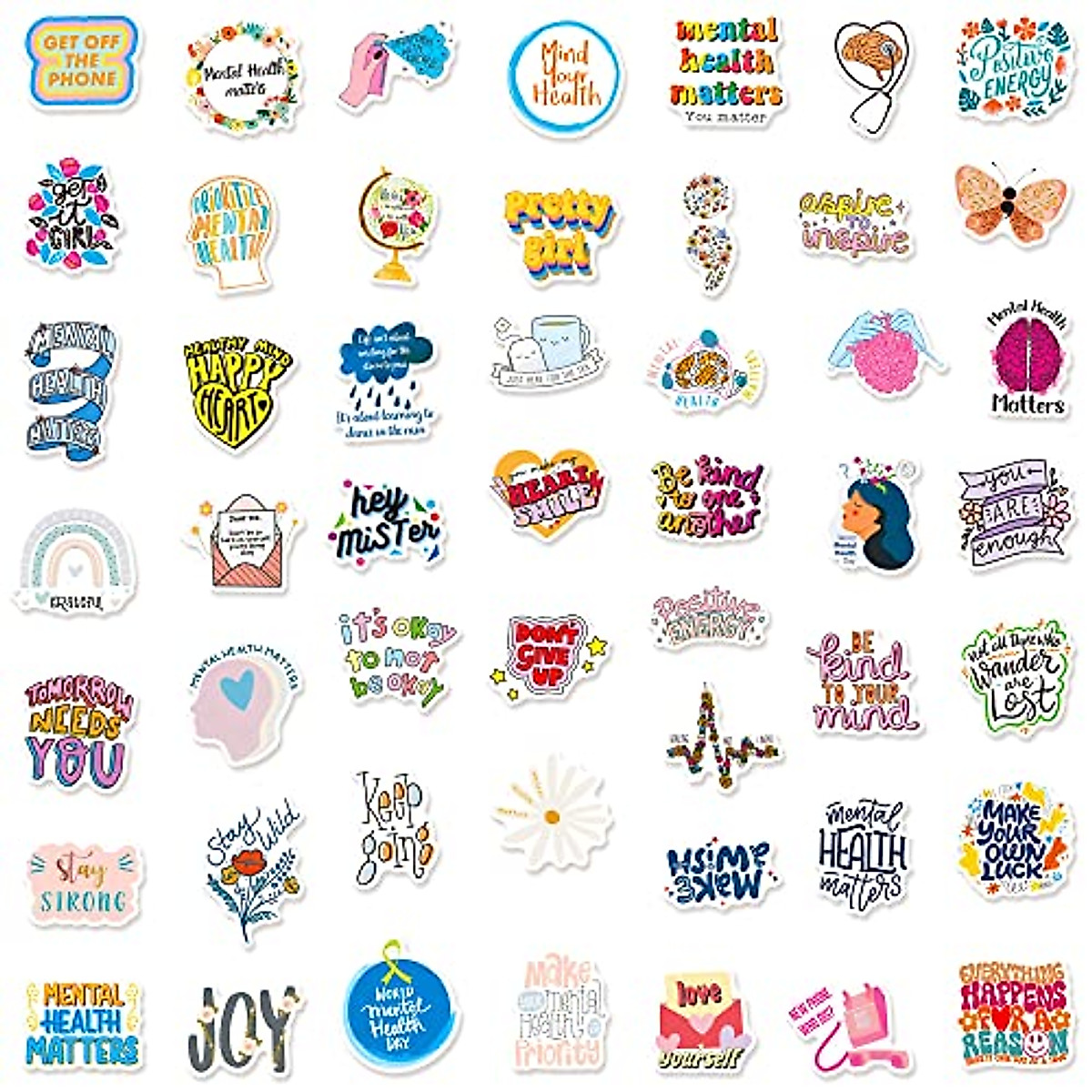 50PCS Mental Health Stickers, Kids’Stickers,Water Bottle Stickers,Laptop Stickers, Skateboard Stickers,Luggage Stickers,case Stickers,Waterproof Stickers,Gift Stickers,DIY Stickers for Kids,Teens