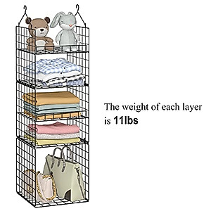 Yociyoga 5 Tier Closet Organizers and Storager, Adjustable Hanging Shelf Metal Wire Wardrobe Basket with 2 Sturdy Hooks for Bedroom, Livingroom (Black)