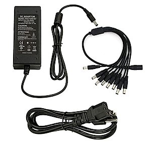 InstallerCCTV Security Camera Power Adapter 12V 5A w/ 8-Way Power Splitter Cable Power Supply, Fits DVR/NVR/AHD/TVI CCTV Security Camera System, LED Strip Lights, UL Listed