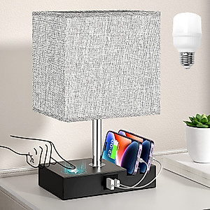 aooshine Touch Lamp with USB C+A Charging Ports-Table Lamp for Bedroom with 3 Levels Brightness(Low/Medium/Hight), 3 Way Dimmable Bedside Nightstand Lamp with 2 Phone Slots (Include Bulb)