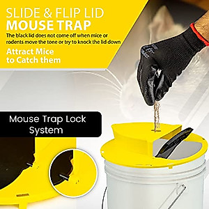 BEHYSH Mouse Trap Bucket Lid Reinforced with Greater Stability and Security - Reusable Smart Mice Trap Multi Catch - Kit Rat Trap Bucket lid Magic Reset Auto Flip and Slide - Double Coated ​Gloves