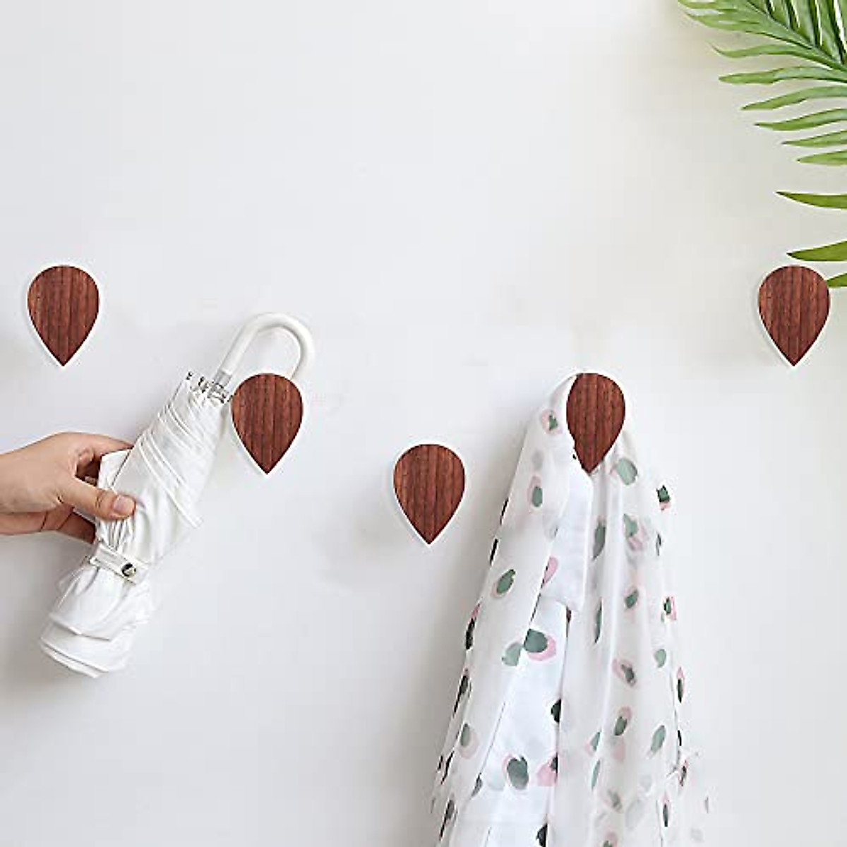 Wall Hooks Wood, Water Droplets Walnut Wood Wall Hooks for Coats, 5PCS Modern Wood Hooks for Wall Robe Hooks Entryway Wall Hangers, Heavy Duty Hooks for Bedroom Living Room
