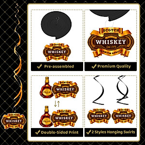 20PCS Whiskey Party Decorations for Men, Whiskey Hanging Swirls for Whiskey Themed Party Decorations (Not Pre-Assembled)