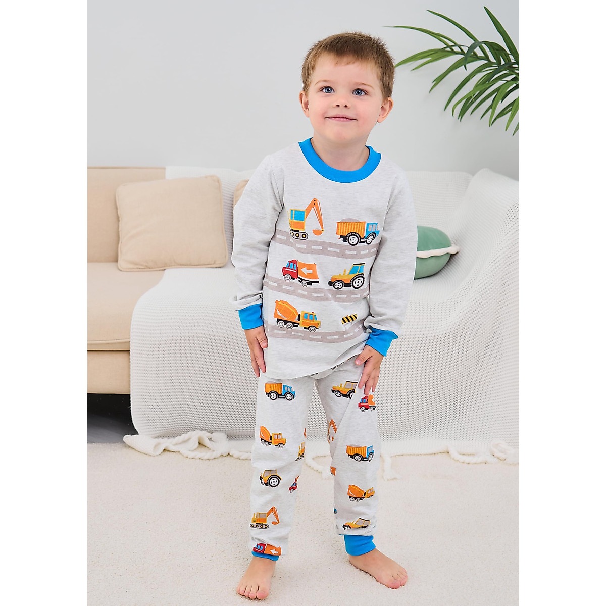 Boys Pajamas Truck 100% Cotton Construction Pjs Toddler 2 Piece Long Sleeve Sleepwear Kids Christmas Clothes Set 3t