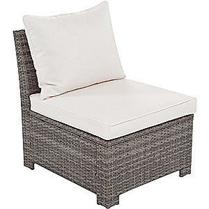 DHPM Furniture 6 Pieces Outdoor Sectional PE Rattan Sofa Brown Manual Wicker Patio Conversation Set with 2 Corner, 2 Single Chairs, 1 Ottoman and 1 Storage Table, Beige