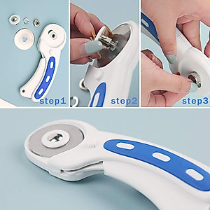 45mm Rotary Cutter with 5 Pcs Rotary Cutter Blades and A5 Cutting Mat, Rotary Cutter for Fabric, Rotary Cutter Set for Quilting Sewing Arts Crafts, Sharp and Durable