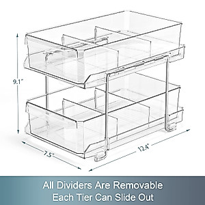 LANDNEOO 2 Tier Clear Organizer with Dividers + Set of 8, Stackable Clear Bins with Removable Dividers - Pantry Food Snack Organization and Storage - Multi-Purpose Plastic Home Organizer