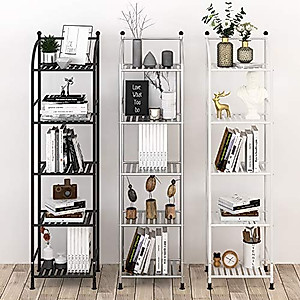 FKUO 5 Tier Bathroom Storage Open Shelf Unit, Free-Standing Metal Corner Rack Shelving for Kitchen, Living Room, Hallway (Black, 5 Tier)