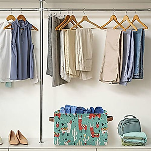 ALAZA Llamas Cactus Pot Green Foldable Storage Box Storage Basket Organizer Bins with Handles for Shelf Closet Living Room Bedroom Home Office 1 Pack