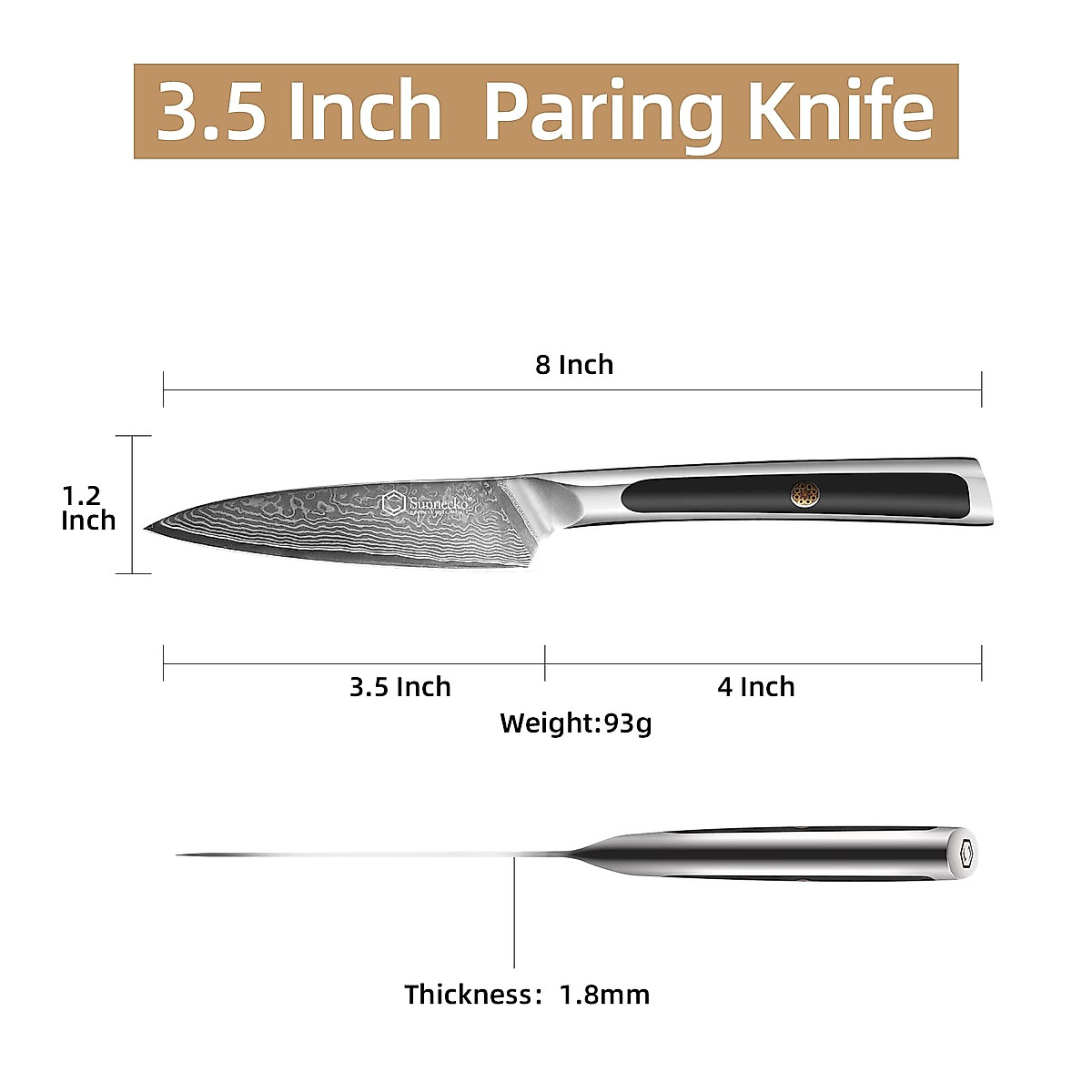 Sunnecko Paring Knife 3.5 Inch, Fruit Knife with 67-layers Damascus Steel VG-10 Blade Small Knife, Peeling Knife with Inlaid Handle Small Kitchen Knife Perfect for Cutting Fruit Vegetables Petty Knife