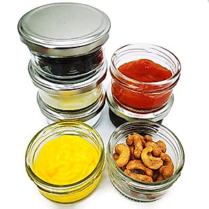 Delove 2.5 oz Small Glass Condiment Containers with Lids - Salad Dressing Container to Go - Dipping Sauce Cups Set - Leak proof Reusable Sauce Containers for Lunch Box - 7pack (Sliver)