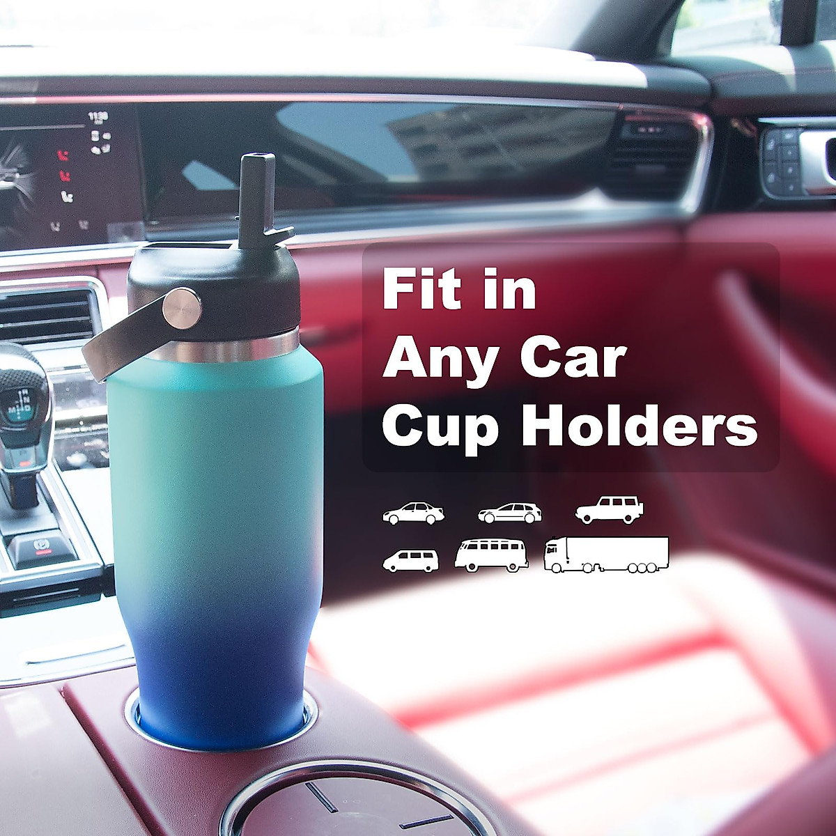 ABOTOCUP 32oz Water Bottle with Powder Coated, Fit in Any Car Cup Holder, Water Bottle with Straw Lids, Stainless Steel Insulated Water Flask Double Wall Leak-proof BPA Free to Keep Cold&Hot
