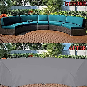 UCARE Curved Sofa Cover Outdoor Couch Sectional Protector Waterproof Half Moon Sofa Set Cover with Windproof Elastic Cord for Garden Lawn Indoor Grey (89.7x45.6x33.8in/228x116x86cm)