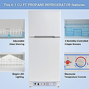 Smad Propane Refrigerator with Freezer 6.1 cu.ft, 2 Way RV Refrigerator for Offgrid, Cabin, Boat, RV, Camper Gas Fridge, White