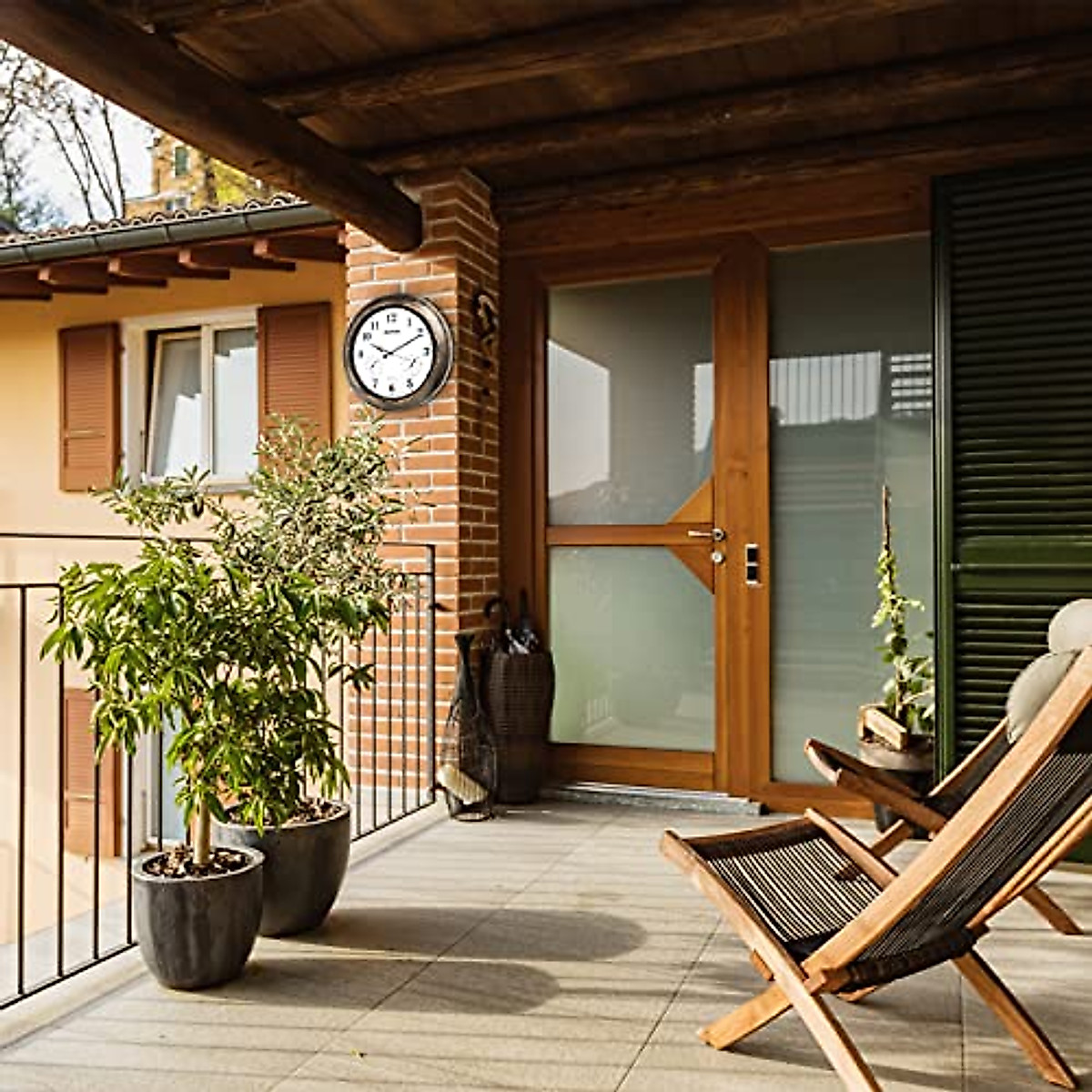 SkyNature Outdoor Clocks, 18 Inch Large Indoor Outdoor Wall Clock Waterproof with Temperature and Humidity, Silent Metal Pool Clock for Garden, Patio, Fence